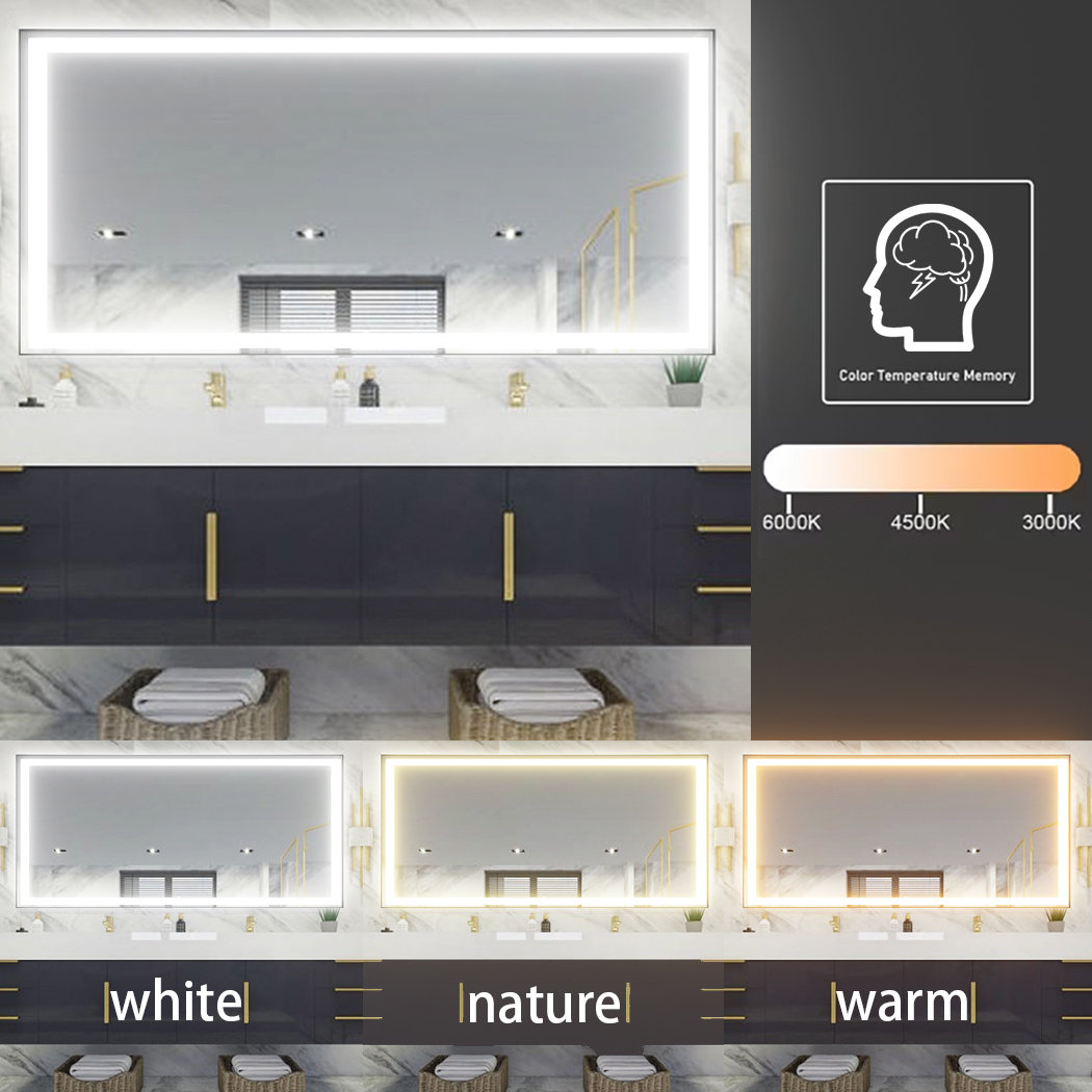 AMANI Rectangular Modern High Lumen Lighted LED Anti-Fog Dimmable Wall Mounted Bathroom Vanity ...